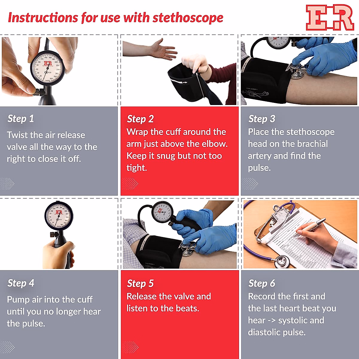 Ever Ready First Aid One Handed Palm Manual Blood Pressure Sphygmomanometer Monitor Reader, 8 ¾” to 16”, Lined Cuff with D-Ring - Large Adult