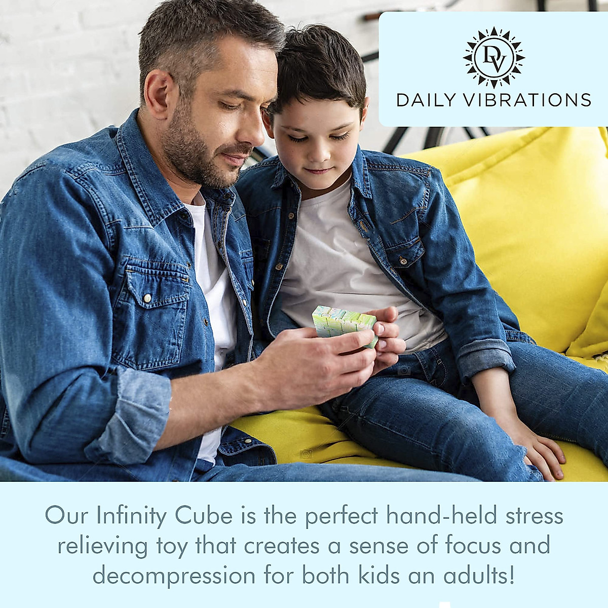 Daily Vibrations Infinity Cubes, Durable Stress Relieving Blue Fidget Toy, Stress and Anxiety Relief Fidget Cube, Relaxing Hand-Held Fidget Toys for Adults and Kids