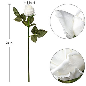 DILATATA Artificial Realistic Roses White Flowers 24" Real Touch Silk Roses Bouquet Long Stems Rose Fake Roses Decor for Home Party Wedding Table Centerpieces Roses Realistic - 5 Pcs
