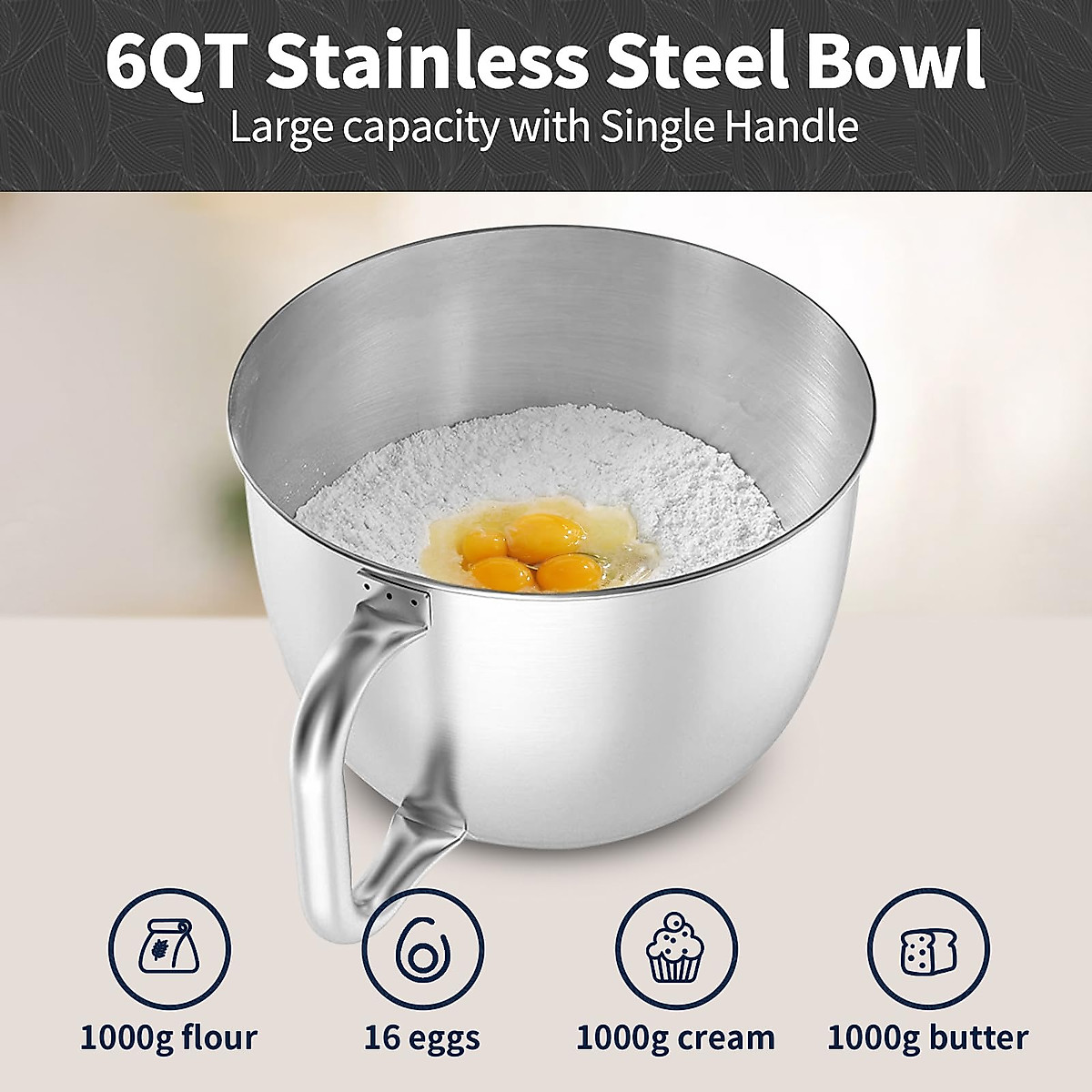 Stand Mixer, 6 QT 600W Tilt-Head Dough Mixer, 6+P speed Mixers Kitchen Electric Stand Mixer with Stainless Steel Bowl, Dishwasher-Safe Dough Hook, Flat Beater, Wire Whisk, Splash Guard, Black