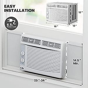 mollie 5,000 BTU Window Air Conditioner with Mechanical Controls and easy-to-Clean Washable Filter, Cool up to 150 Sq. Ft. For Bedrooms Guest Rooms