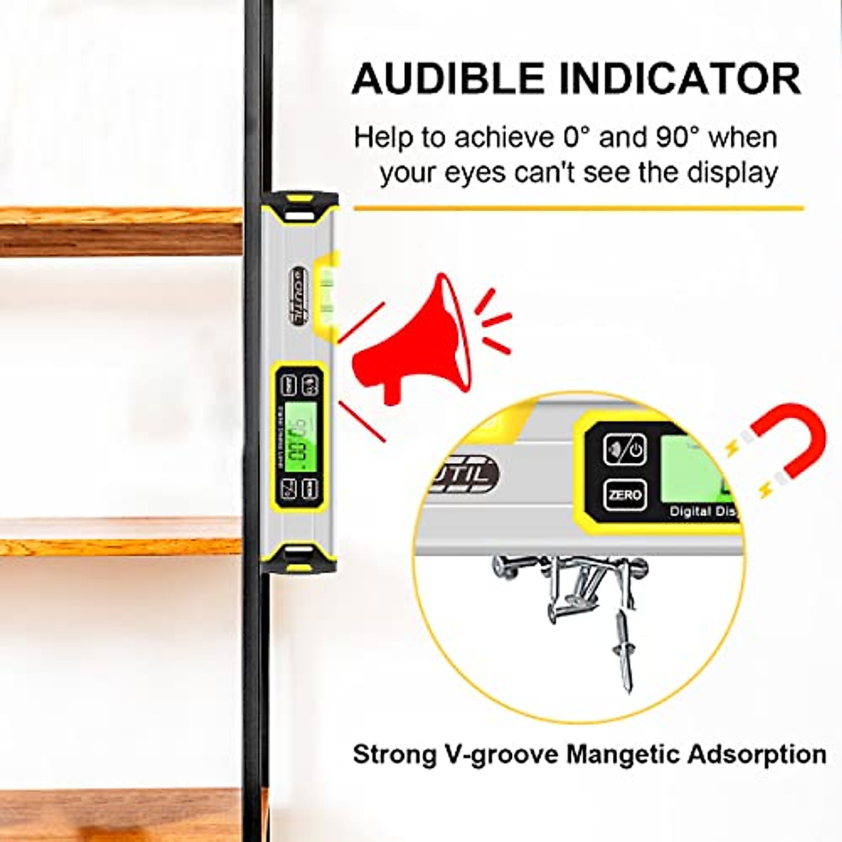 12-Inch Digital Torpedo Level and Protractor Aluminum Inclinometer Angle Finder with Backlight LED Display & V-Groove Magnetic Base, IP54 Dust/Water Resistant Smart Level