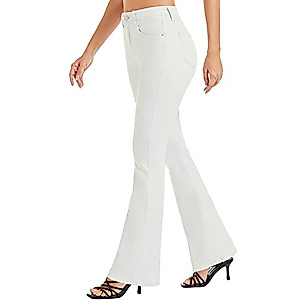LAMLUCK Women's Flare Bell Bottom Jeans Fashion Wide Leg Jeans Womens High Rise Bootcut Jeans Womens Stretch Jeans - White Jeans for Women Skinny Boot Cut Denim Pants, White 610, Size 4