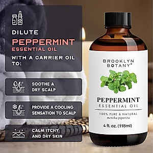 Brooklyn Botany Peppermint Essential Oil - Huge 4 Fl Oz - 100% Pure and Natural - Premium Grade with Dropper - for Aromatherapy and Diffuser