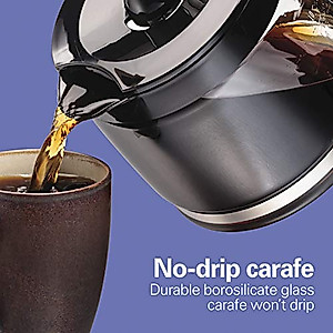 Hamilton Beach 12 Cup Compact Programmable Drip Coffee Maker with No-Drip Burosilicate Glass Carafe, 2-Hour Auto Shutoff, Space-Saving Design, Black with Stainless Steel Accents (46200)
