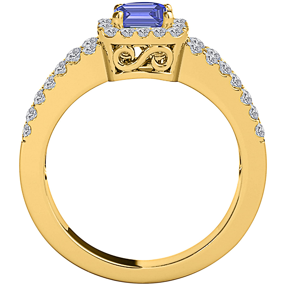 AoneJewelry Sapphire Gemstone Engagement Rings for Women |10K Yellow gold 2.1 carat Blue color Round Cut Prong Setting Genuine Diamond Wedding Jewelry Collection