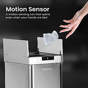 roomwell Automatic Trash Can Kitchen 13+ Gallon - Stainless Steel Garbage Can Touchless with Motion Sensor Lid and Infrared Light with AC Power Adapter (Limitted Edition 2.5 Gallon)
