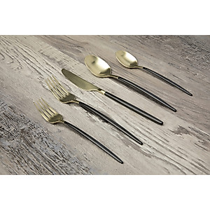 Cambridge 511120CKW12R Gaze Black Champagne Satin 20-Piece Flatware Set, Service for 4