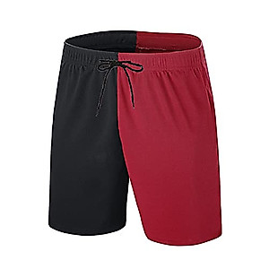 Men's Cotton Joggers Casual Workout Short-pant Drawstring Quick Dry Color Block Beach Shorts Gym Training Shorts with Pockets (Red,3X-Large)