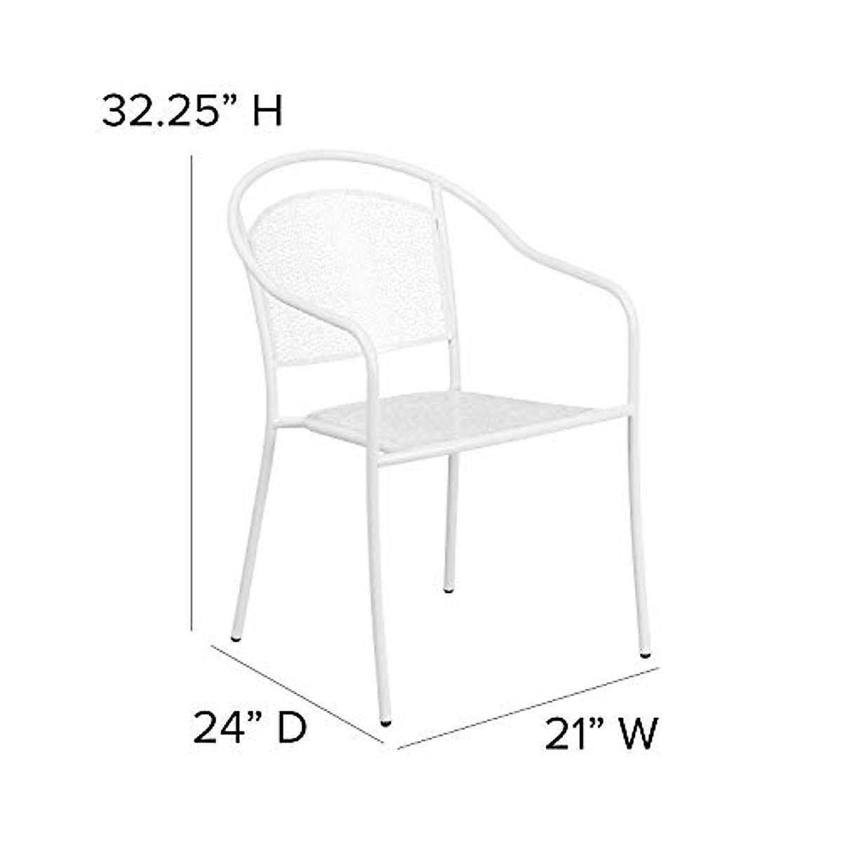 EMMA + OLIVER Commercial Grade White Indoor-Outdoor Steel Patio Arm Chair with Round Back