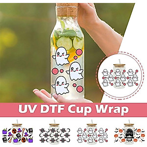 Gray Bat Halloween UV DTF Cup Wrap,Horror Printed Glass Cup Wrap,Cute Ghost Pumpkin Waterproof Cup Wraps Sticker Tumbler Wrap Transfers Decal Rub on Transfers Iron-on Transfers