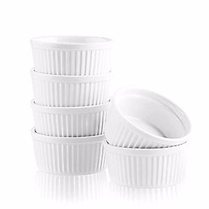 Bellemain Creme Brulee 4 oz Ramekins | Mini Casserole Dish Set, Charcuterie Bowls, Pot Pie Baking Dishes, Souffle Cups, Soy Sauce Bowls | Fluted Porcelain Bowls, Oven Safe to 500F, Set of 6 (White)