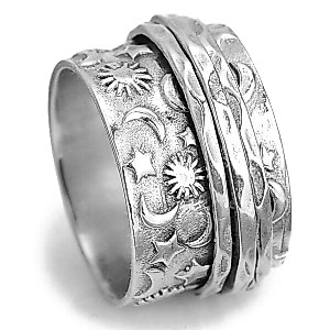 Moon Star Sun Spinner Ring for Women Girls Men Anti Anxiety Fidget Rotate Freely Inspirations Stress Relief Meditation Stacking Middle Finger Wide Band Fashion Vintage Statement Ring Personalized Jewelry Gifts Bff Valentine's Day Birthday Xmas (10)