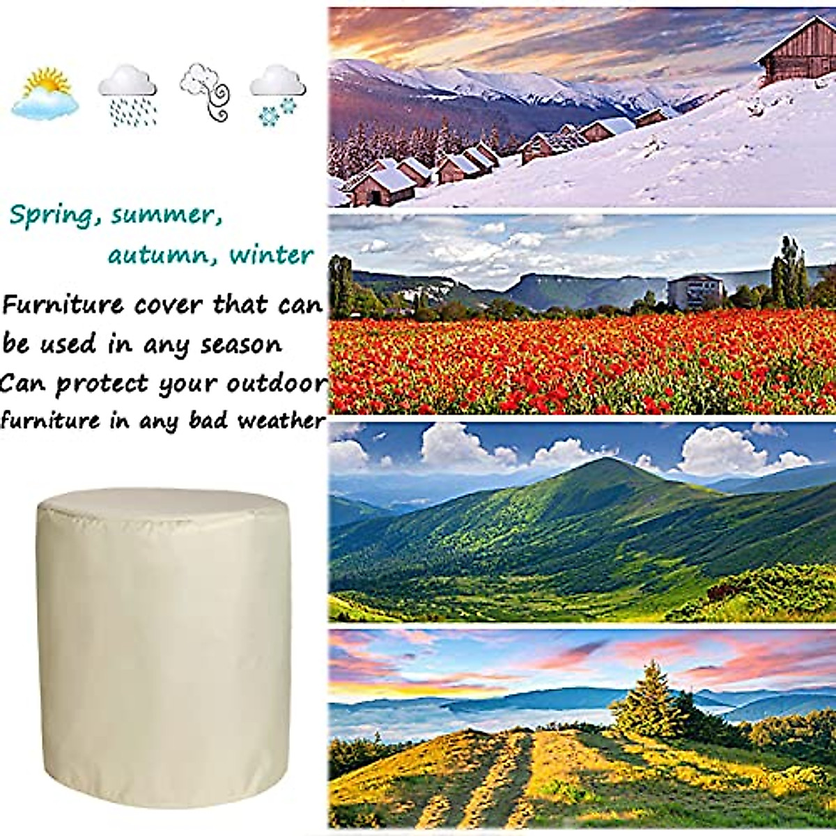 RURGLY 24x24 in Round Garden Patio Furniture Table Cover Waterproof, 420D Heavy Duty Fabric-Double, Breathable Outdoor Furniture Cover