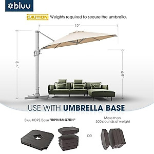 BLUU BANQUET 12ft 2-Tiers Aluminum Patio Umbrella Cantilever Offset Umbrella 60 Month Fade Resistance & UV Protection Outtra Recycled Fabric, 360 Rotation Aluminum Pole with Cross Base（Cream Beige）