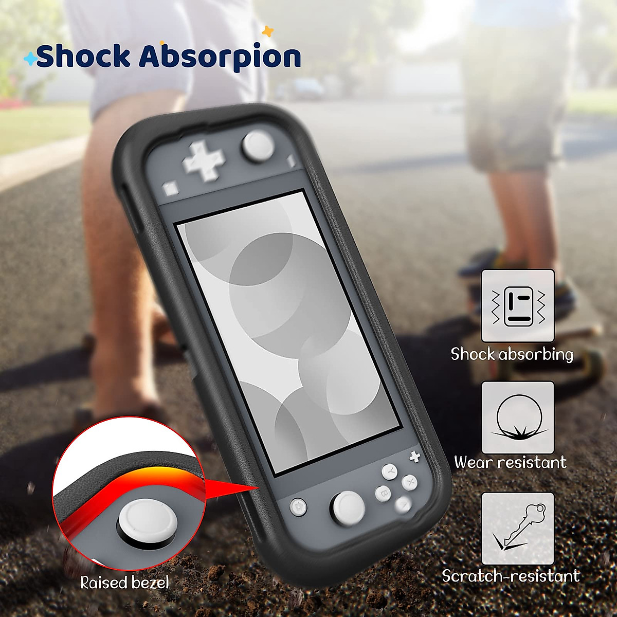 Fintie Kids Case for Nintendo Switch Lite 2019 w/2 Game Card Slots - [Ultralight] [Shockproof] Protective Cover with Ergonomic Grip, Kids Friendly Grip Case for Switch Lite Console, Black