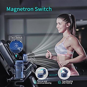 HandFan Bottle - 20 oz, 2 Lids (Straw Lids), Leak Proof - Fitness Water Bottles and Flasks with Cooling Handheld Fan for Men, Women and Children - Valentine's Day Gift for Men or Women - Blue