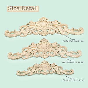 MUXSAM Long Wood Carved Appliques Onlays, 1-Pack Unpainted Decorative Corner Carving Decals Set for Wall Door Cabinet Mirror Closet Wardrobe Dresser Mantel Staircase DIY Project, 30x8cm/11.81"x3.15"