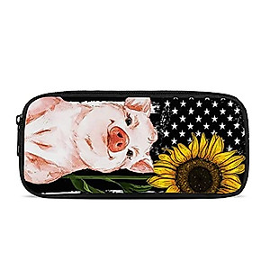 STUOARTE 3 Piece Pig Backpack Set American Flag Sunflowe Print Bookbag with Lunch Box Pencil Case, Fashion School Book Bag for Kids Teens Middle School Daypack