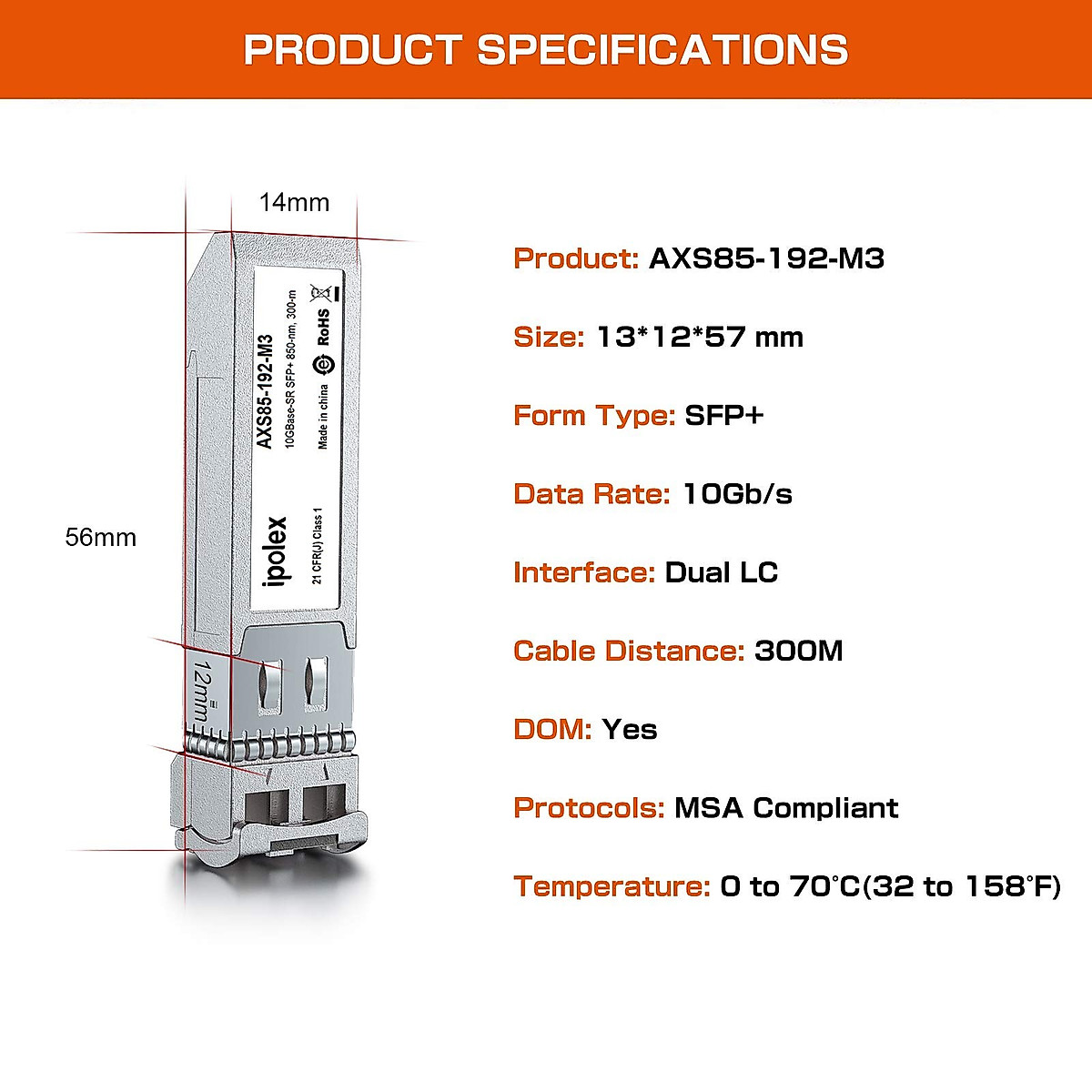 ipolex 10G SR SFP+ LC Multimode Transceiver, 10GBase-SR Fiber Module for HPE ProCurve J9150A/HPE Aruba JL748A/J9150D/J9150DCM (MMF, 850nm, 300m)