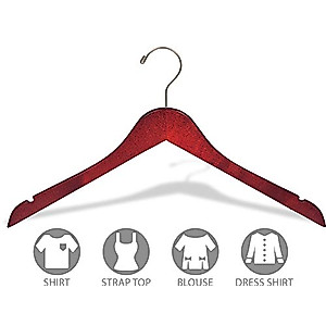 The Great American Hanger Company Wood Top Hanger, Box of 50 Space Saving 17 Inch Flat Wooden Hangers w/Cherry Finish & Brushed Chrome Swivel Hook & Notches for Shirt Jacket or Dress