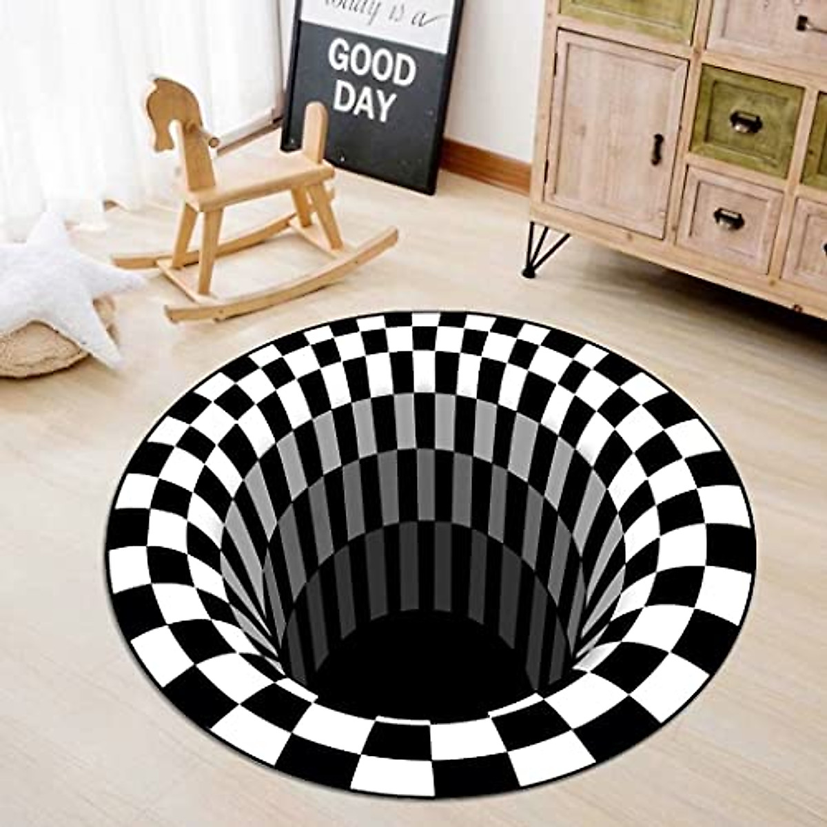 3D Vertigo Carpet, Round Floor Mat Living Room Coffee Table Carpet Home Floor Mat,Pattern 3，Diameter 80cm