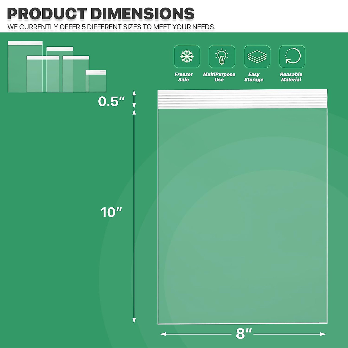 500-Count, (8" x 10") - 4 Mil Thickness Clear Zipper Reclosable Bag, Zip Bags, Ultra Heavy Duty Lock Seal Poly Plastic Bags for Prints, Photos, Documents, Clothing, T-Shirt