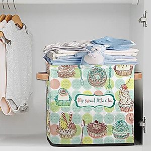 Cake Large Collapsible Storage Bins,Ice Cream Decorative Canvas Fabric Storage Boxes Organizer with Handles,Cube Square Baskets Bin for Home Shelves Closet Nursery Gifts