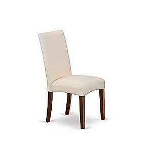 East West Furniture HBDR3-MAH-01 3 Piece Dining Room Furniture Set Contains a Round Dining Table with Pedestal and 2 Cream Linen Fabric Upholstered Parson Chairs, 42x42 Inch, Mahogany