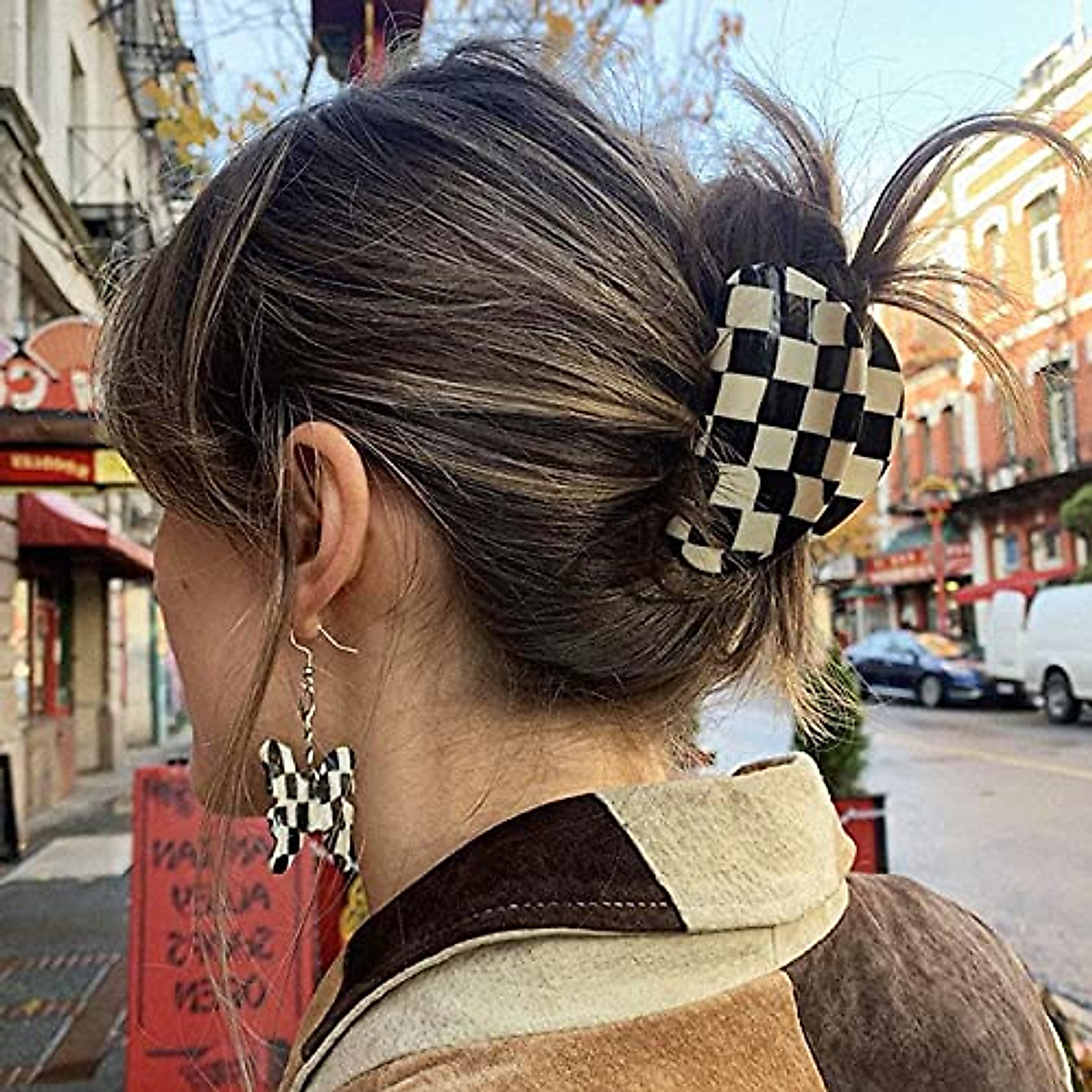 TODEROY Checker Claws Tortoise Barrettes Clips for Women No-Slip Grip Lattice Design Hair Jaw Clips Clamp 80's Aesthetics Large Accessories for Girls