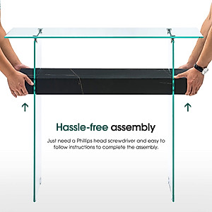 ivinta Glass Console Table with Storage, Small Black Faux Marble Entryway Table for Living Room, 39.4" Modern Sofa Table for Foyer, Hallway, Bedroom