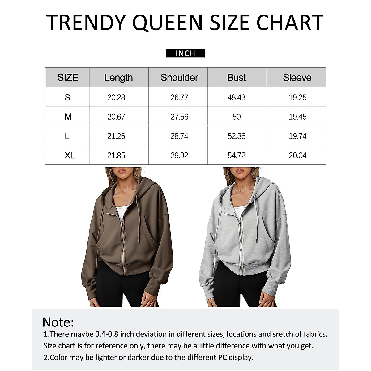 Trendy Queen Hoodies for Women Full Zip Up Cropped Sweatshirts Jackets Casual Comfy Gym Tops Fall Outfits Winter Clothes 2024 Khaki