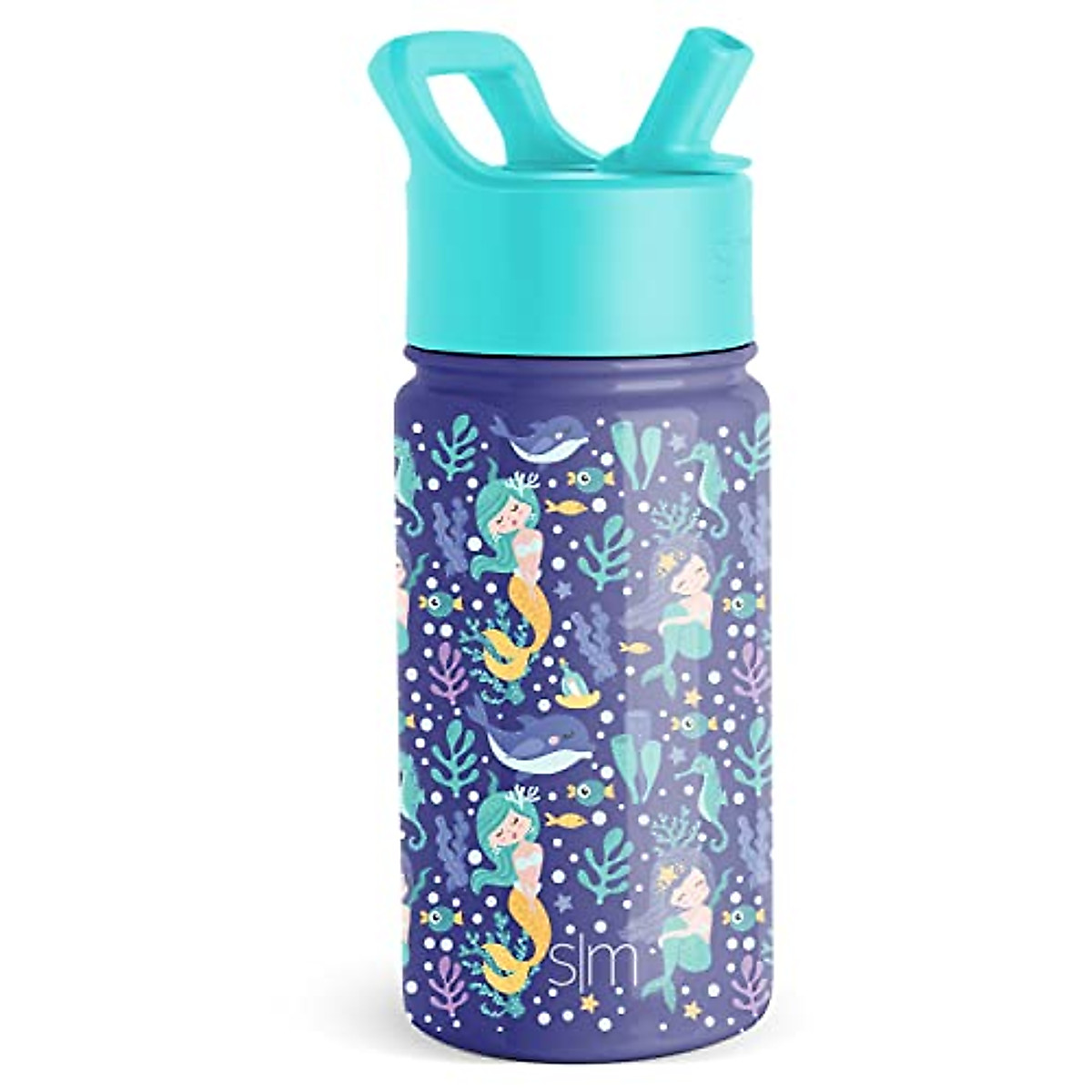Simple Modern Kids Water Bottle with Straw Lid | Insulated Stainless Steel Reusable Tumbler for Toddlers, Girls | Summit Collection | 14oz, Happy Mermaids