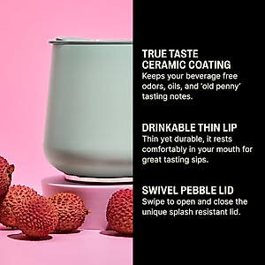 Fellow 12 oz Ruby Wine Tumbler - Insulated Stainless Steel Wine and Cocktail Tumbler with Ceramic Interior and Swivel Pebble Lid (Mint Chip)