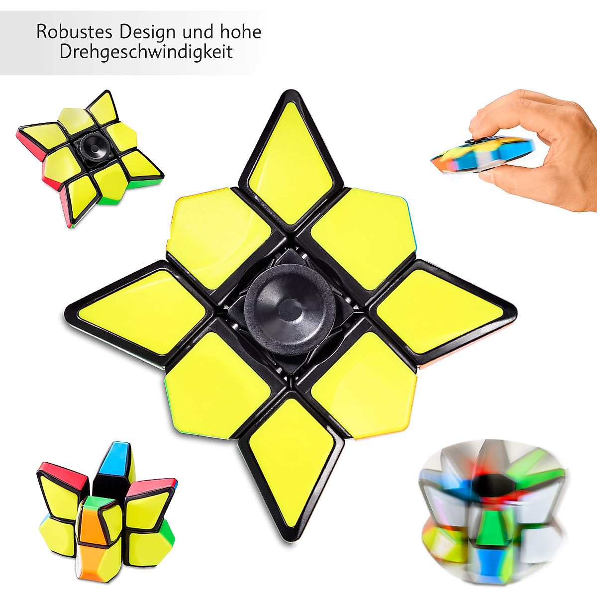 CUBIDI® Star Fidget Cube Spinner 2 in 1 Toy, 1x3x3 Magic Speed Cube for Adults, Teens and Kids, Handheld, Lightweight, Durable for Anti-Stress Sensory, Desk Toy, Ideal as Travel Fidgeting, Spinner Toy