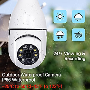 dexinlong Wireless WiFi Light Bulb Security Camera 360 Degree E27 Bulb Security Camera Outdoor 1080P Home Surveillance Cameras System with Human Motion Detection and Alarm (White-1pc)