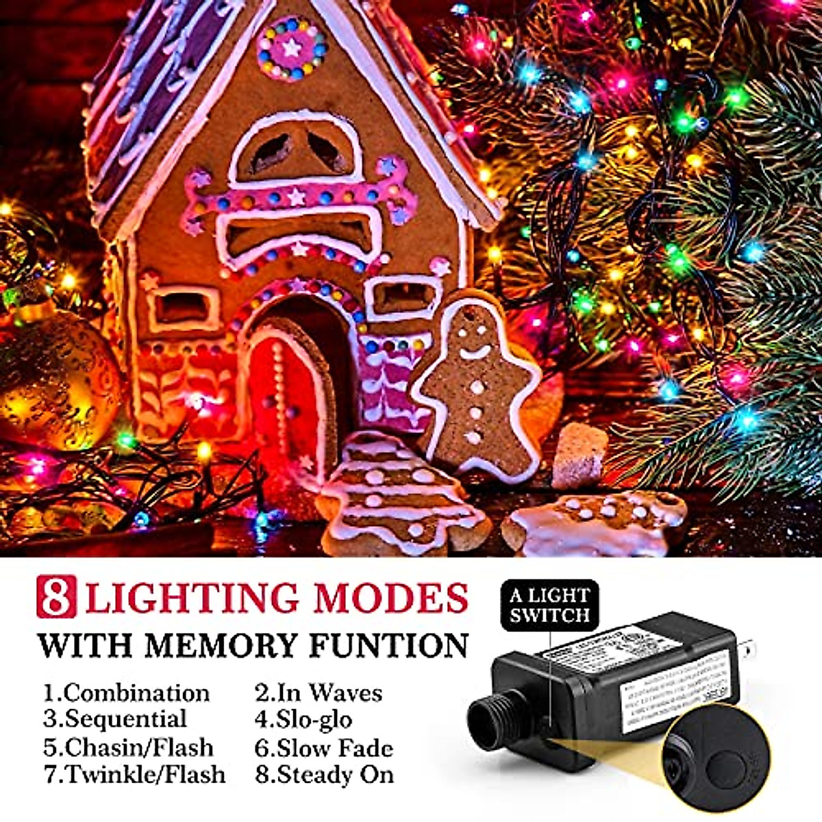 Areker 1000LED Christmas Lights Outdoor, 328ft Christmas Tree String Lights with Timer Function 8 Modes, Multicolor Christmas String Lights Plug in for Christmas Tree Party Wedding Halloween Garden