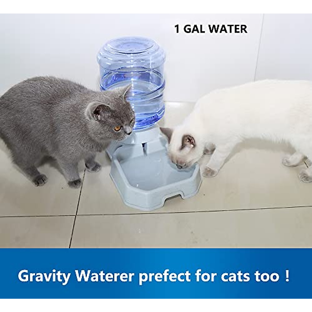 Automatic Dog Cat Water Dispenser,Gravity Multi Pet Drinking Fountain,Set with Pet Bowl for Medium Dog Puppy Kitten, 1 Gallon/ 3.8L Capacity Not for Large Pets (Waterer)