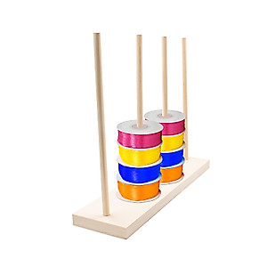 Wooden Ribbon Storage Rack Spool Holder Ribbon Organizer Storage Organizer for Sewing Craft Wreath Mesh Crochet Thread Tulle Roll Washi Tape Craft Gift Arts Florist Wrapping