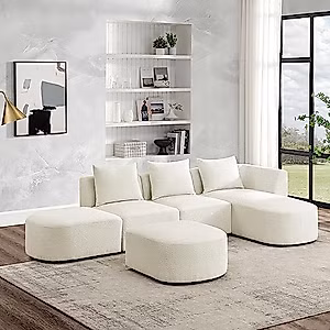 L-Shaped Corner Sectional Sofa Right Facing Modular Sofa&Couch, Modern Living Room Free 5 Seater Convertible Sofá Deep Seat Tufted Upholstered Cloud Couch W/Ottoman & Chaisesfor Home Office Apartment