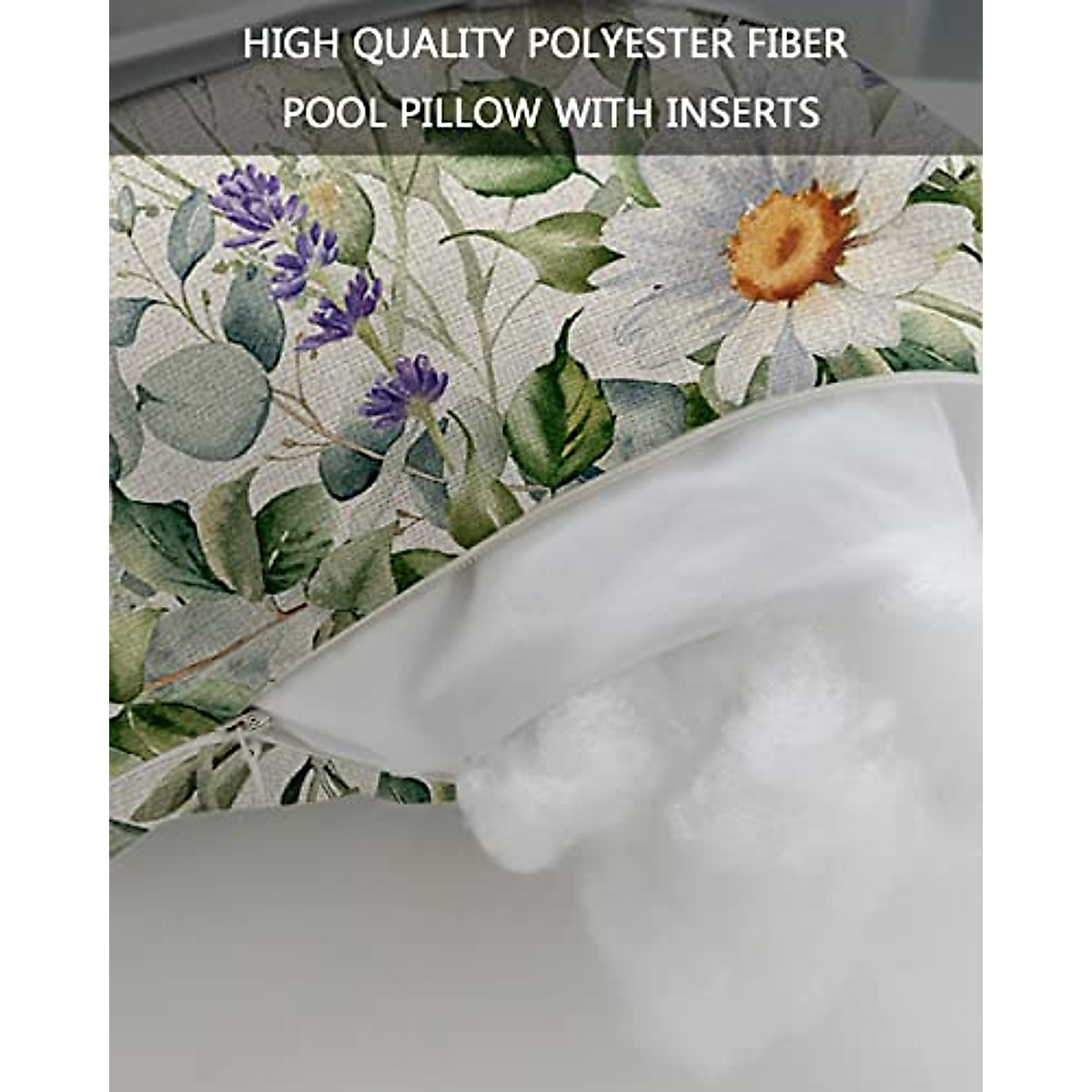 Recliner Head Pillow Ledge Loungers Chair Pillows with Insert Daisy Spring Plants Leaf Lavender Retro Linen Texture Summer Lumbar Pillow with Adjustable Strap Patio Cushion for Bench Couch, 2 PCS