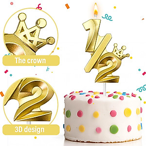 laackys Number 1/2 Birthday Candles, Perfect Crown Design Cake Topper for six Month Old Babies and Anniversaries, Number 1/2 Birthday Candles on Cake(Gold)