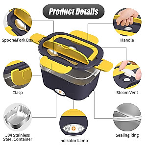 Electric Lunch Box [Upgraded],60W High-power Food Heater,12V 24V 110V 3 in1 Portable microwave for Car/Truck/Home–Leak proof,Removable 304 Stainless Steel Container fork & spoon and Carry Bag………