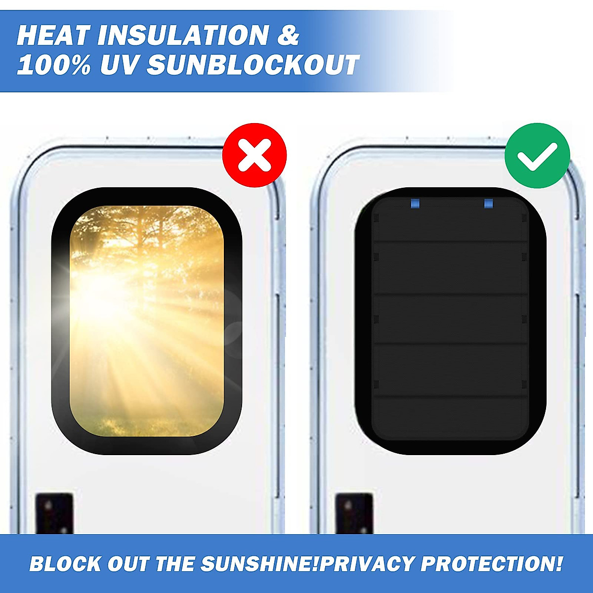 CoukouCover RV Door Window Curtains, Heavy Duty Waterproof Oxford Fabric 25 x 16 Inch Foldable RV Blackout Window Cover, Camper Door Window Cover (Black)