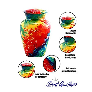Tie Dye Keepsake Urn | Tiedye Mini Cremation Urn for Ashes | Multi Color Token Urn | Colors of Life Urn | Color Burst Tie-Dye Memorial Sharing Urn with Velvet Case & Bag (Keepsake)