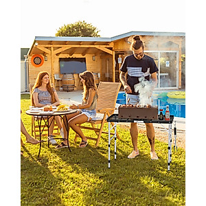Sportneer Grill Table for Outside, 3ft(L) x 2ft(W) Height Adjustable Camping Table Lightweight Aluminum Folding Portable Metal Folding Outdoor Grill Table for Camping Cooking BBQ RV Picnic (Black)