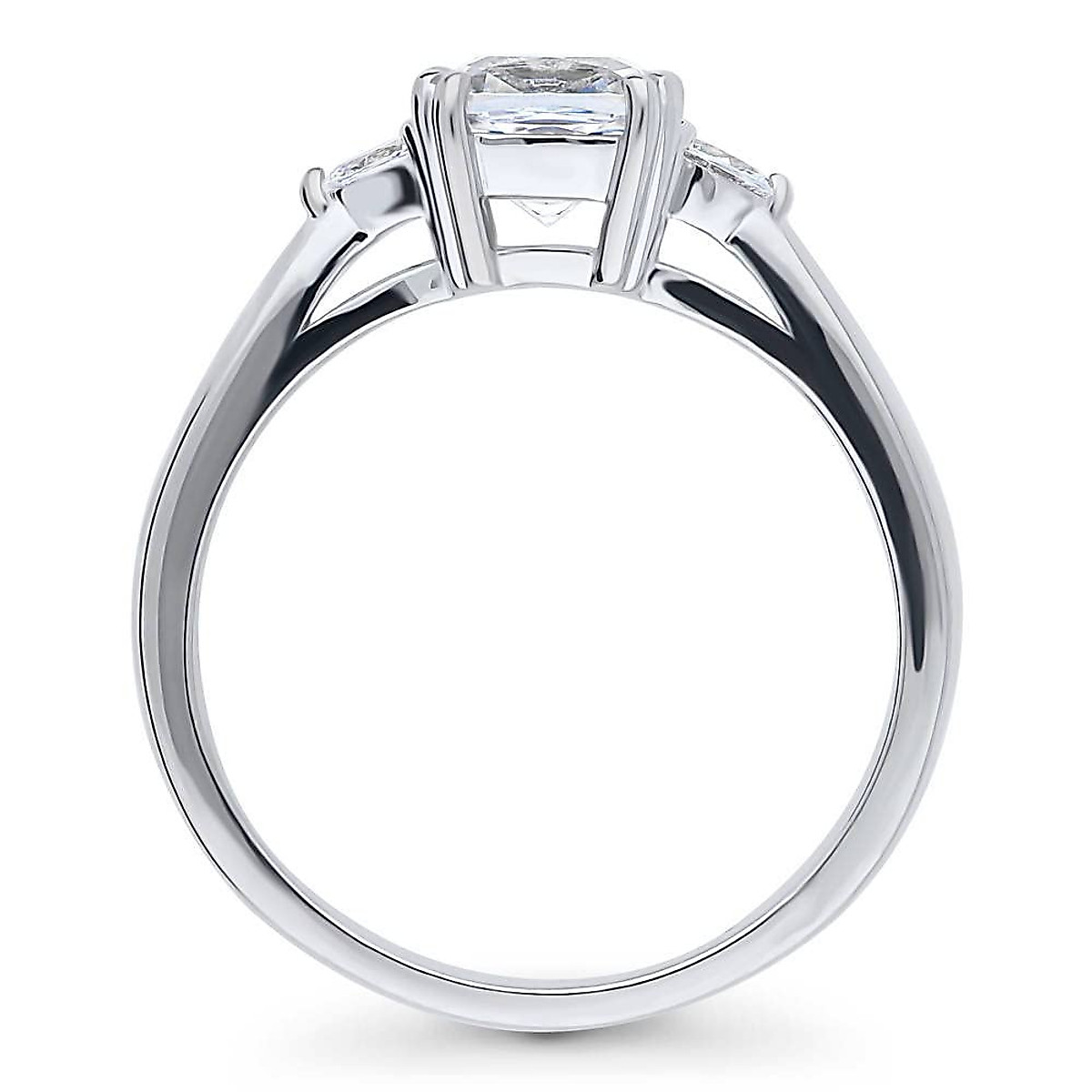 BERRICLE Sterling Silver 3-Stone Wedding Engagement Rings Cushion Cut Cubic Zirconia CZ Promise Ring for Women, Rhodium Plated Size 8