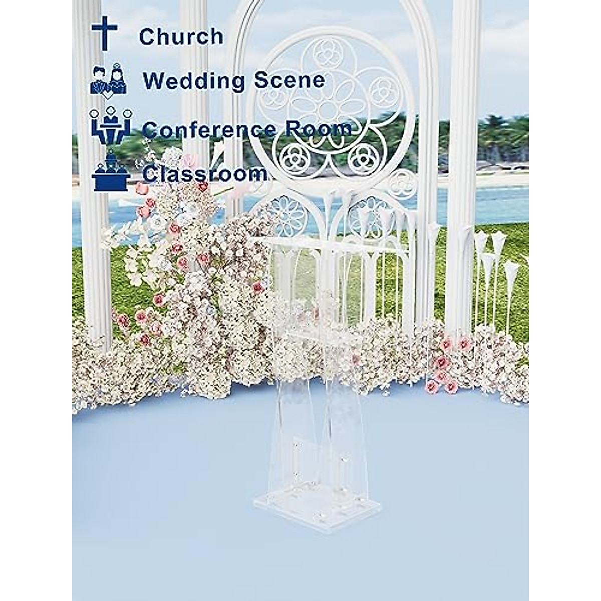 HODLBIT Upgraded Acrylic Podium Stand, Pulpits for Churches, 47.5inch Modern Lecterns & Podiums with Storage Shelf for Classroom, Weddings, Professional Presentation Podiums, Easy Assembly