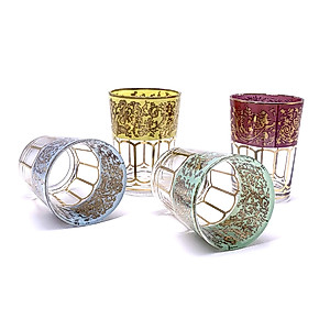 Big Gold Shot Glasses, Mini Juice Glasses, 4 oz Shot Glasses Set, Party Shot Glasses With Colorful Print, Small Stemless Wine Glass Set Of 4, 5oz Moroccan Tea Glasses