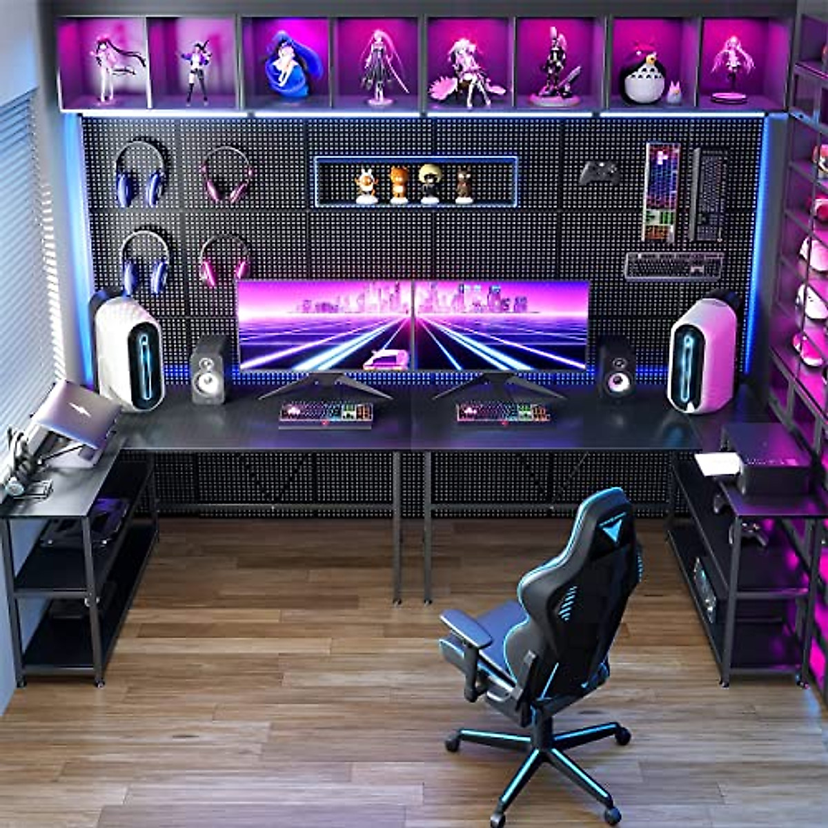 GreenForest 51 inch L Shaped Gaming Desk Small Reversible Corner Gaming Computer Desk with Storage Shelves for Home Office PC Workstation Laptop Table, Black